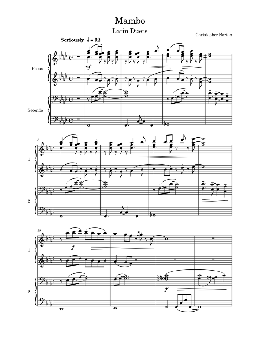 Mambo – Christopher Norton Sheet Music for Piano (Piano Four Hand ...