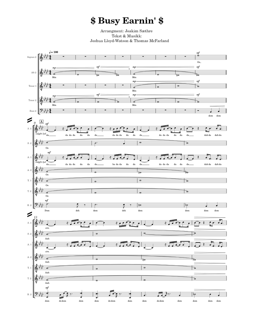 Busy Earnin' Sheet music for Soprano, Alto, Tenor, Bass voice & more instruments (A Capella ...