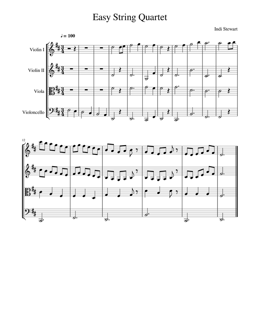 Easy String Quartet Sheet Music for Violin, Viola, Cello (String Quartet) | MuseScore.com