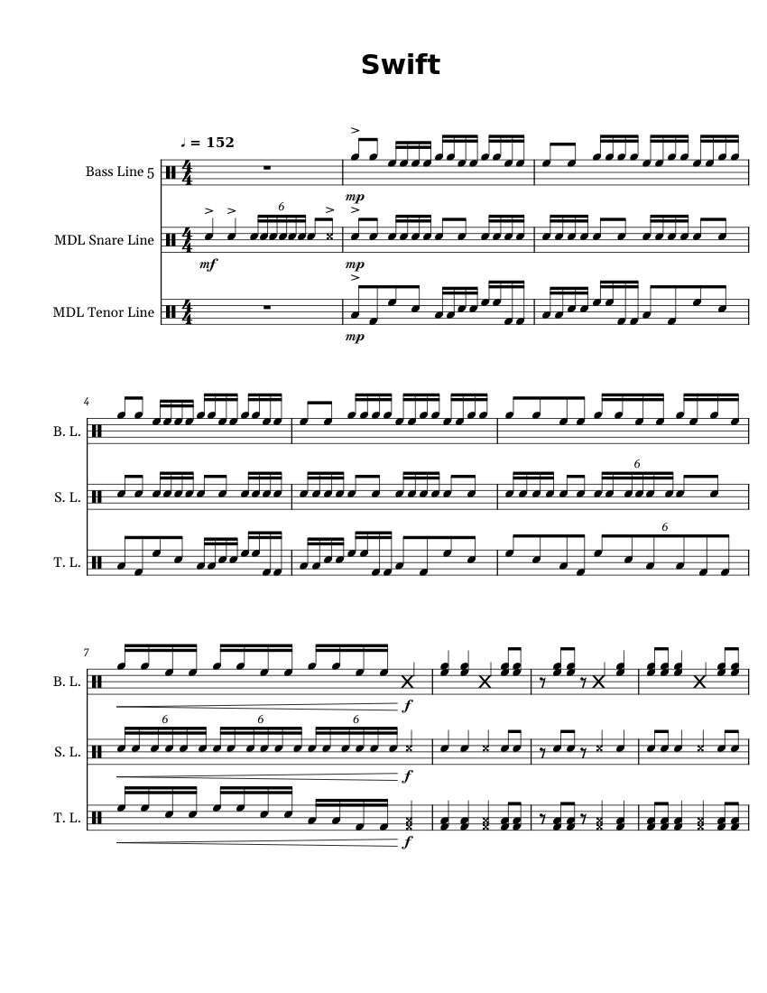 swift Sheet music for Snare drum, Tenor drum, Bass drum (Percussion ...