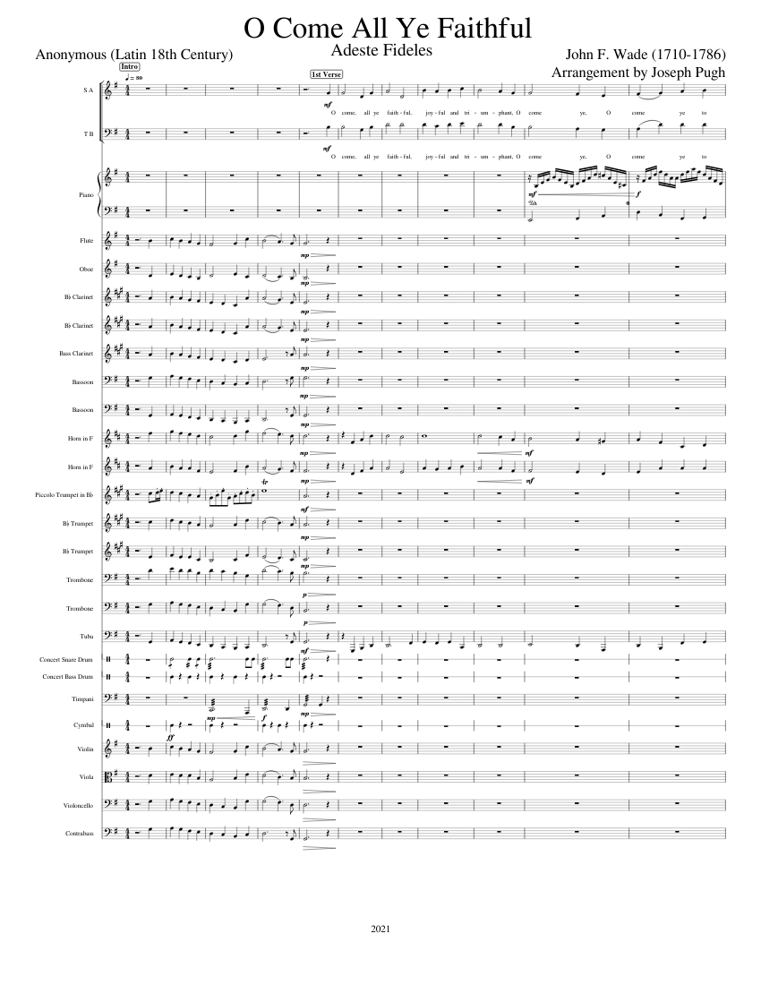 O_Come_All_Ye_Faithful Sheet Music for Piano, Trombone, Tuba, Vocals ...