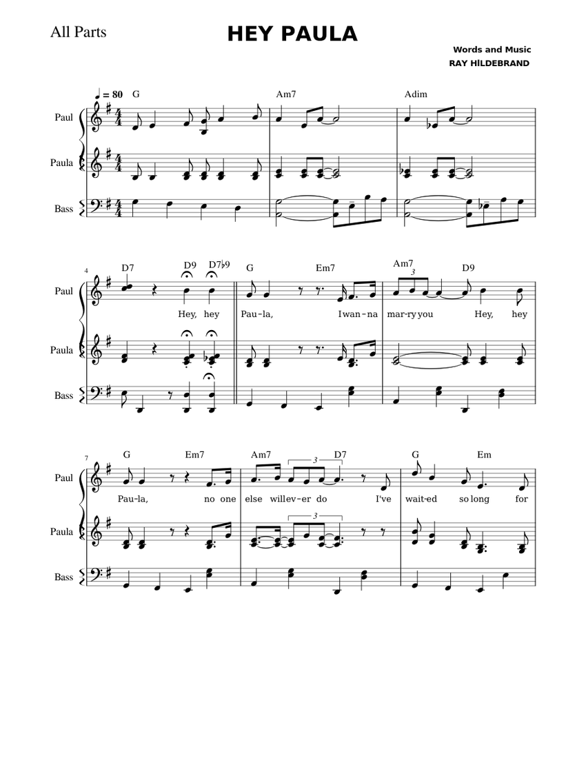 Hey Paula Sheet Music for Accordion (Piano Trio) | MuseScore.com