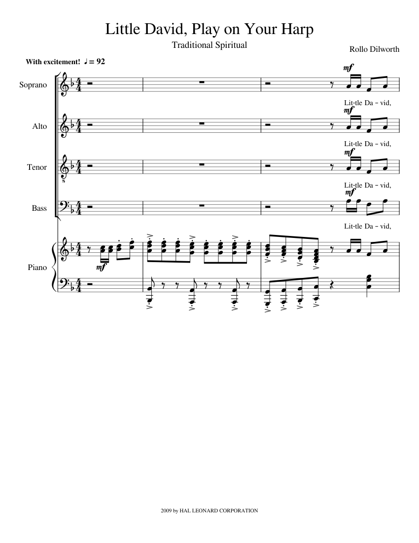 Little David, Play on Your Harp Sheet music for Piano, Soprano, Alto ...
