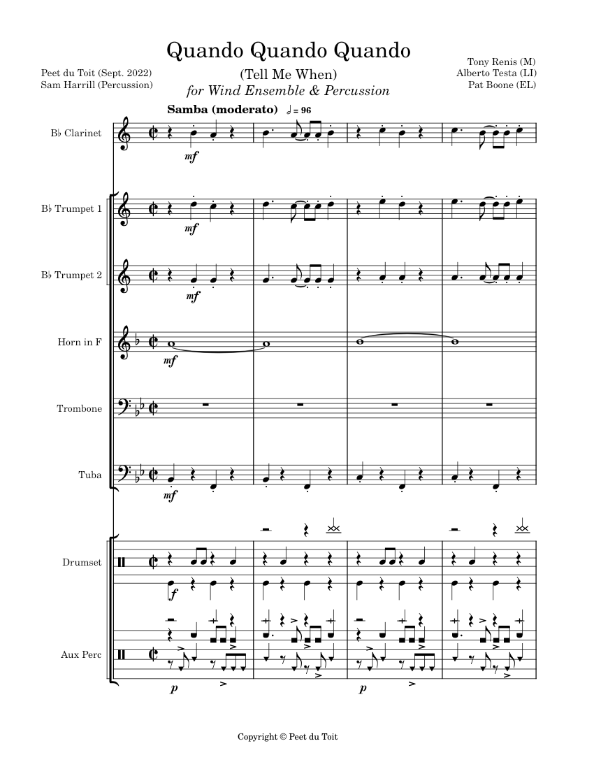 Quando quando quando – Tony Renis Sheet Music for Trombone, Tuba ...