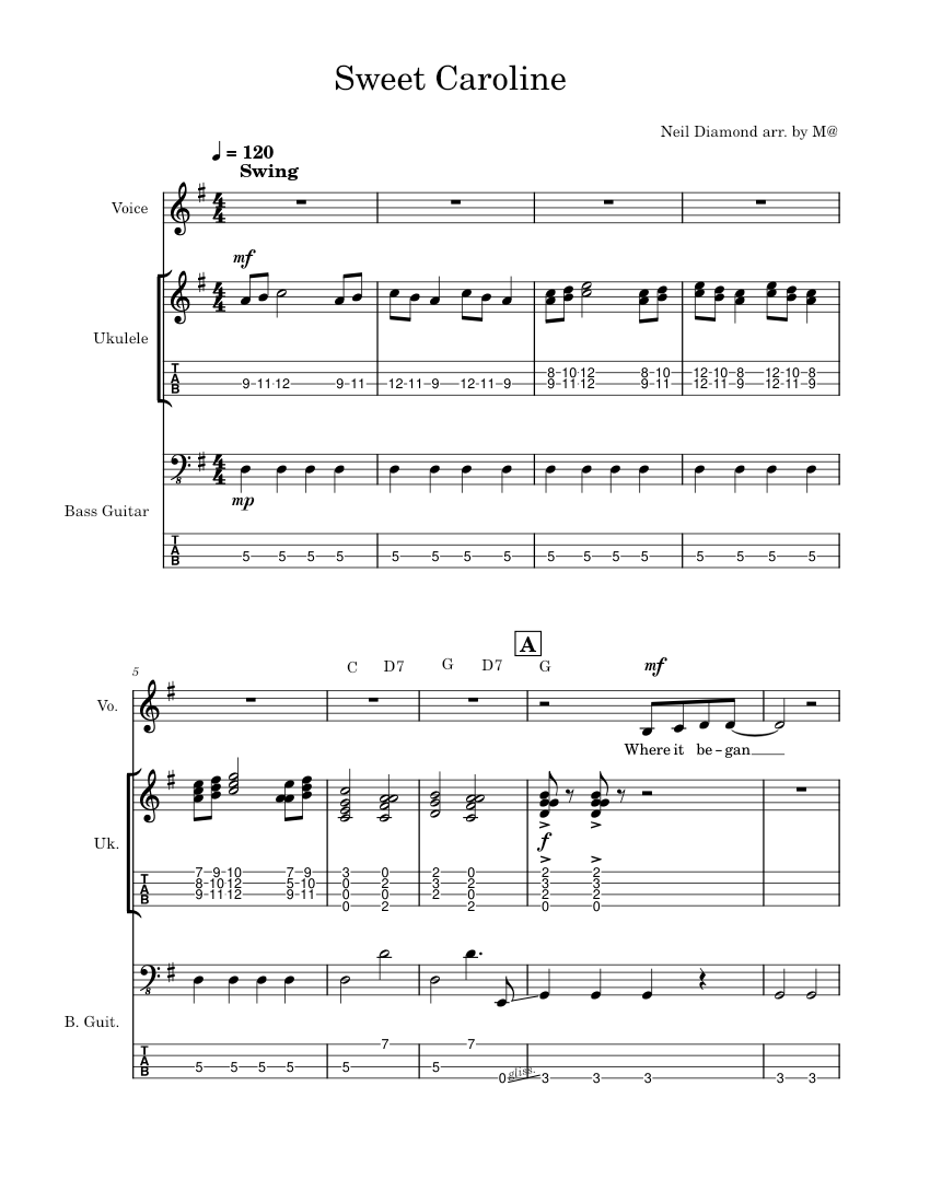 Sweet Caroline/Neil Diamond Sheet Music and Tab with Chords for Vocals ...