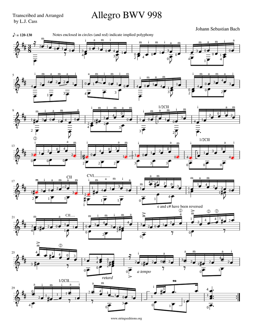 Bwv 998 - allegro – Johann Sebastian Bach CASS Sheet Music for Piano ...