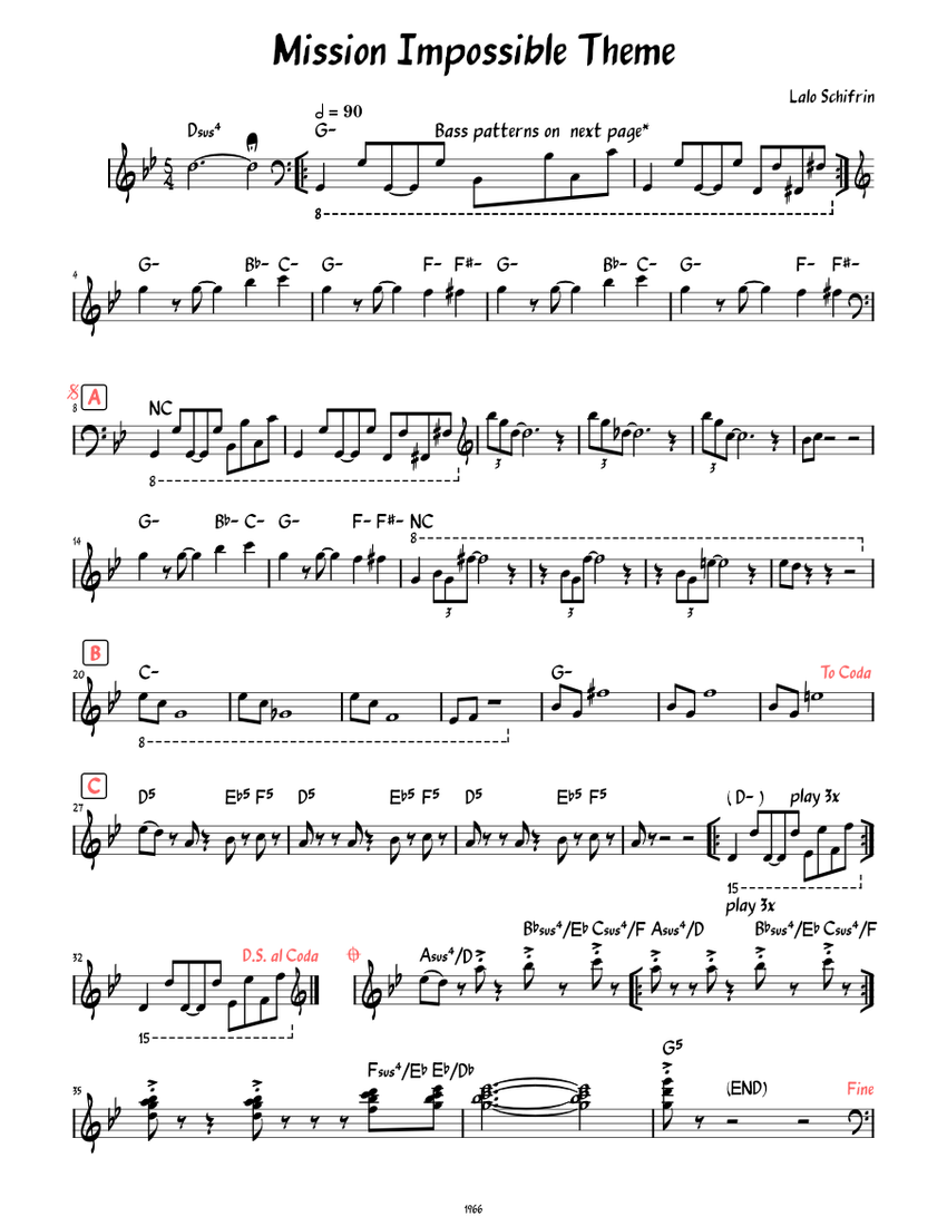Mission Impossible Theme (Lead sheet with lyrics ) Sheet Music with ...