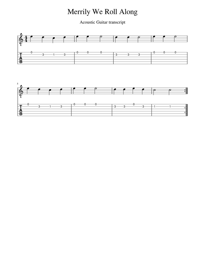 Merrily We Roll Along – Misc Children Sheet Music for Guitar (Solo ...