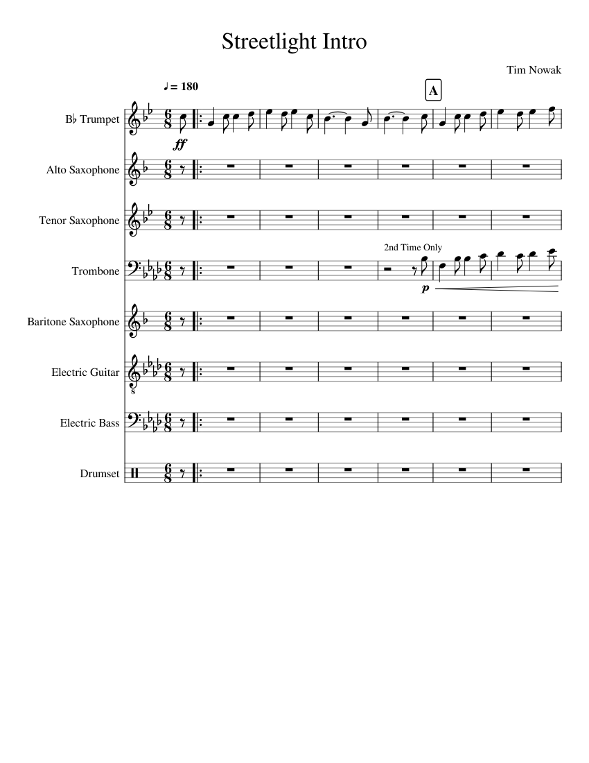 Streetlight Intro Sheet music for Trombone, Saxophone alto, Saxophone ...