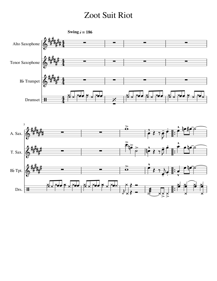 Zoot Suit Riot Transpose Sheet Music for Trombone, Saxophone alto ...