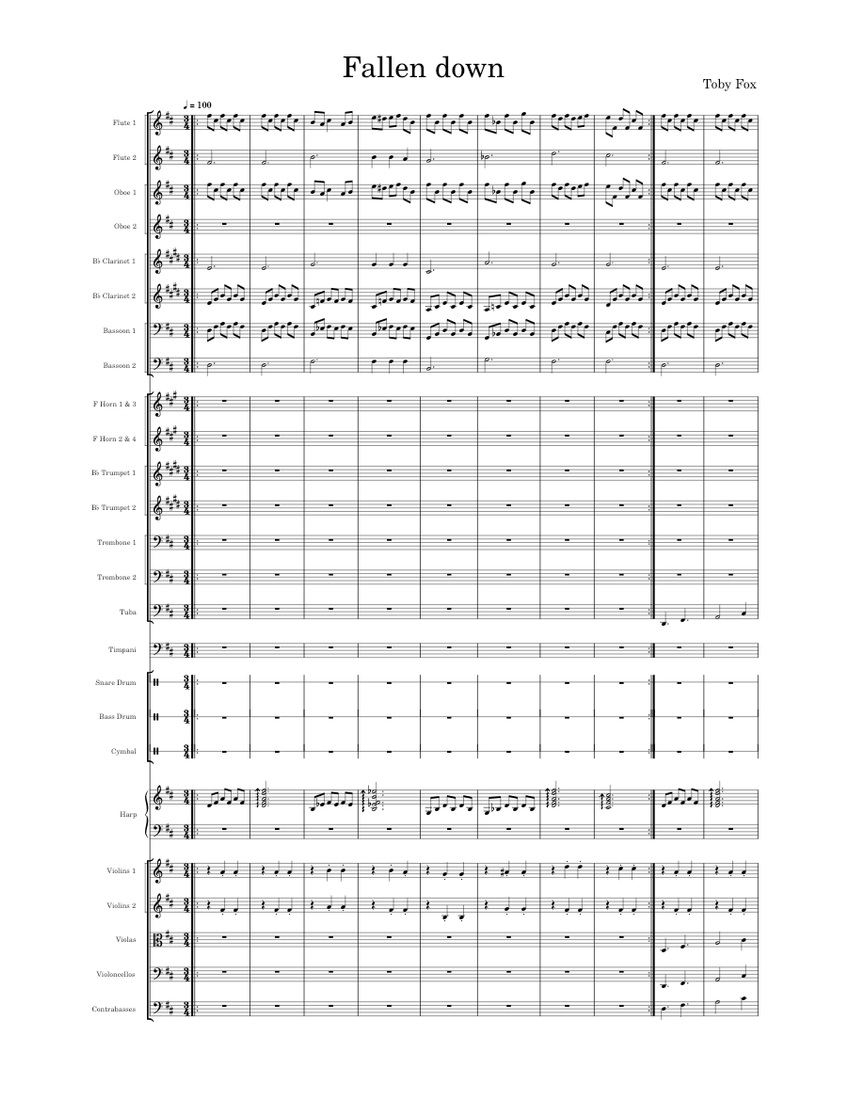 Fallen Down – Toby Fox Sheet music for Trombone, Tuba, Flute, Oboe ...