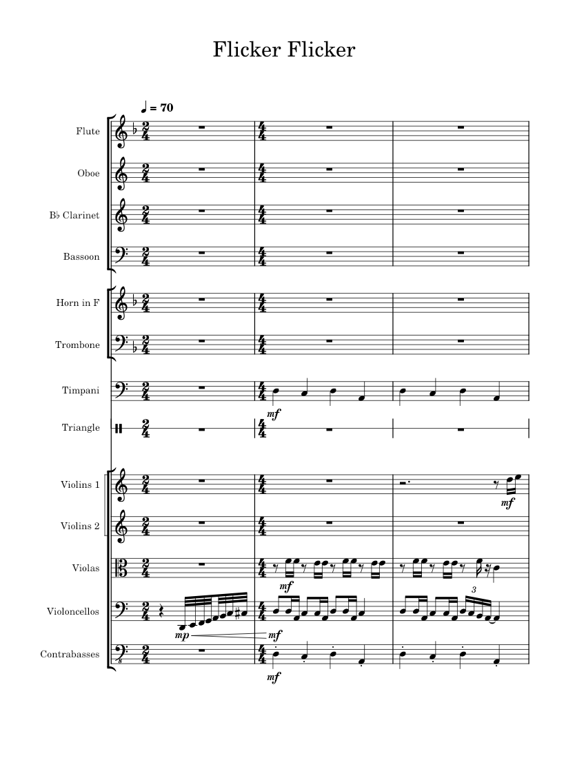 Flicker Flicker Sheet Music for Trombone, Flute, Oboe, Clarinet in b ...