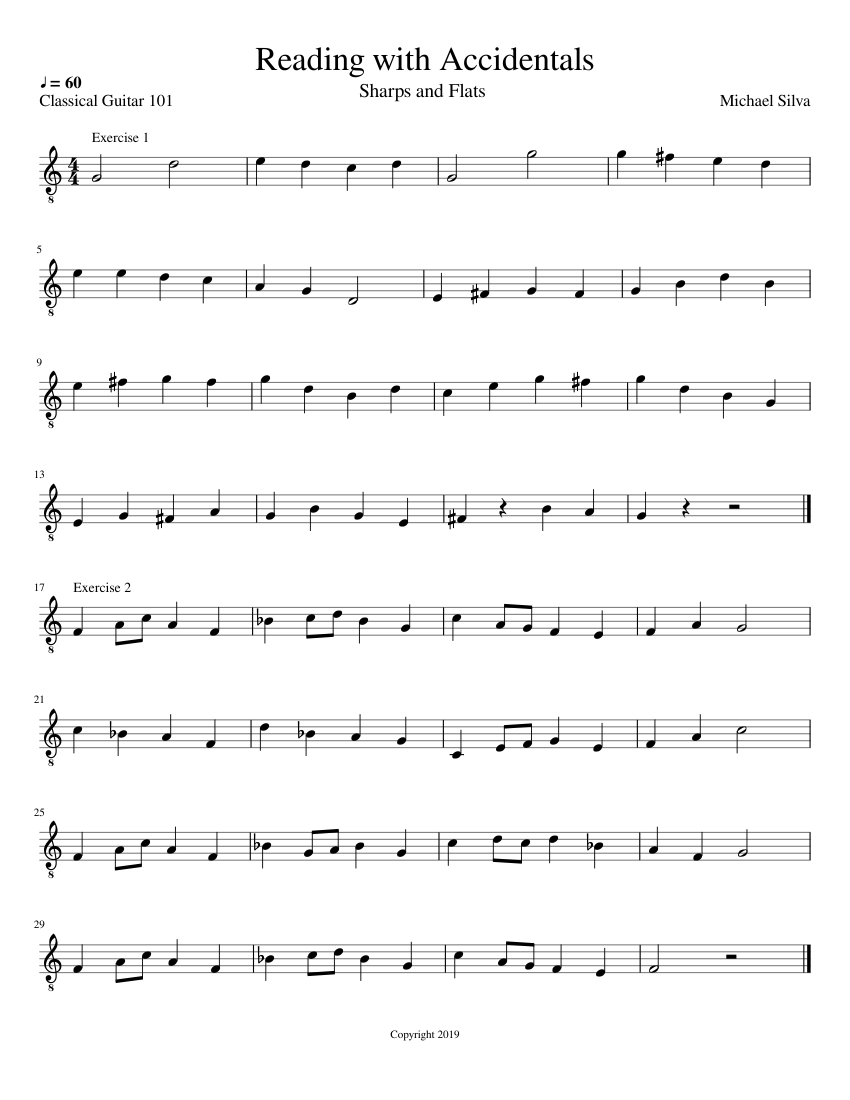 Reading with Accidentals Sheet music for Guitar (Solo) | Musescore.com