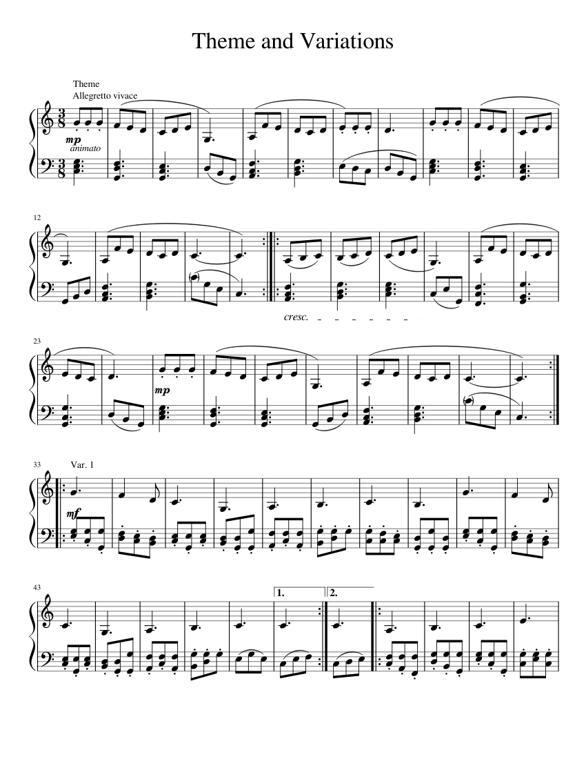 Theme and variations Sheet music for Piano (Solo) | Musescore.com