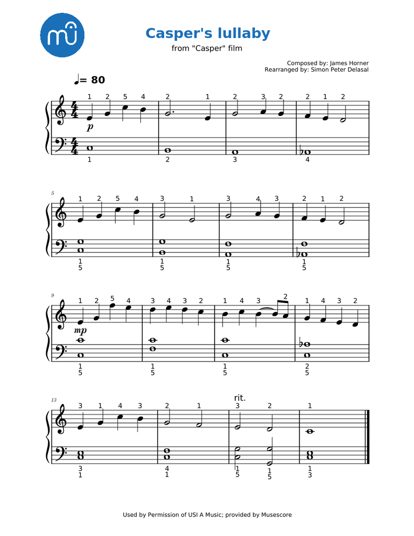 Casper's lullaby – James Horner Easy Version - Whitehatjr Sheet music ...