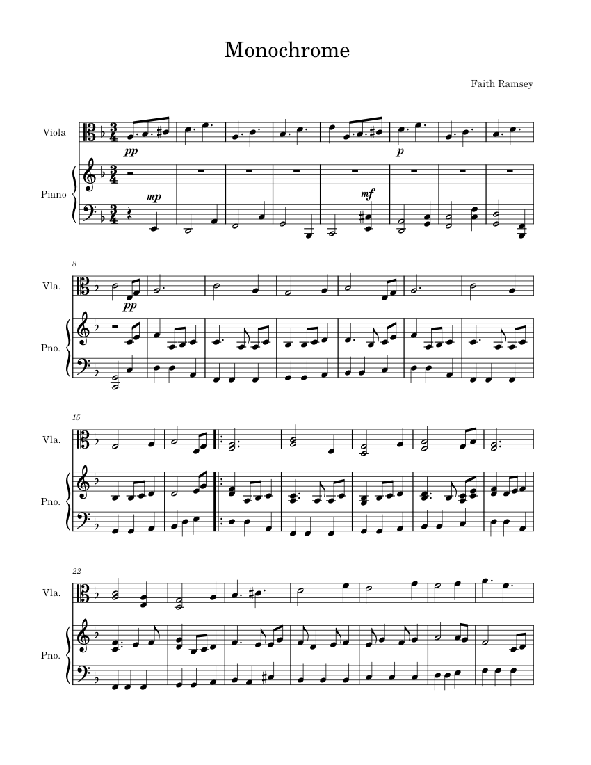 Monochrome Sheet music for Piano, Viola (Mixed Duet) | Musescore.com