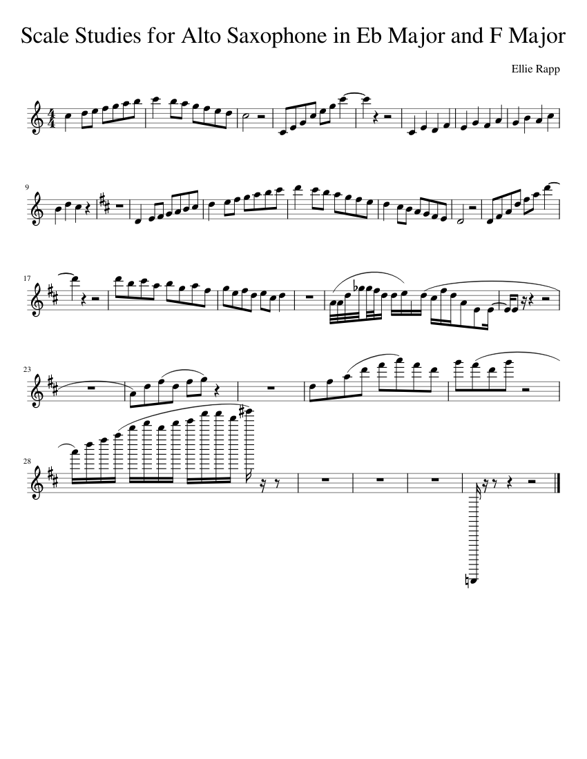 Scale Studies for Alto Saxophone in Eb Major and F Major Sheet Music ...