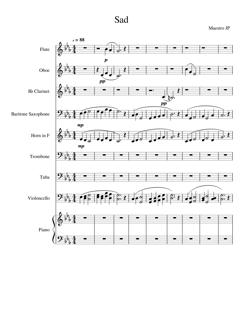 Sad Sheet music for Piano, Trombone, Tuba, Flute & more instruments ...