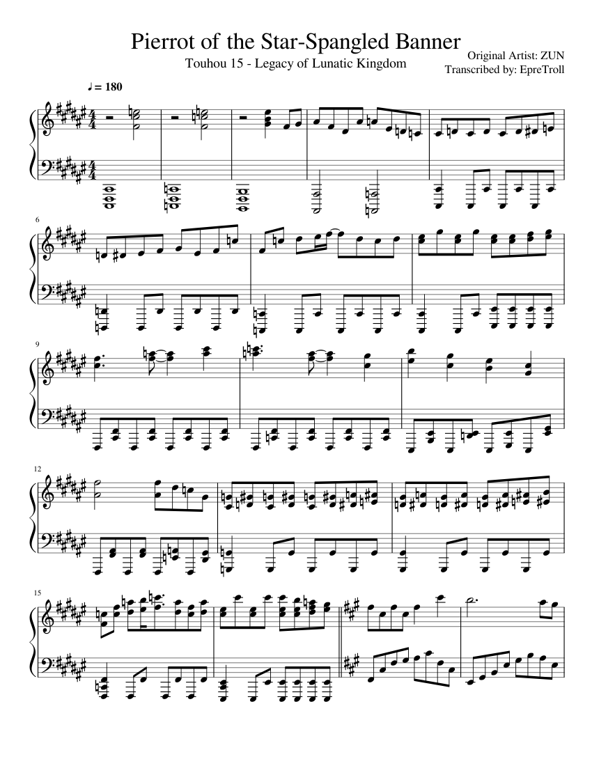 Pierrot of the Star-Spangled Banner Sheet Music for Piano (Solo ...