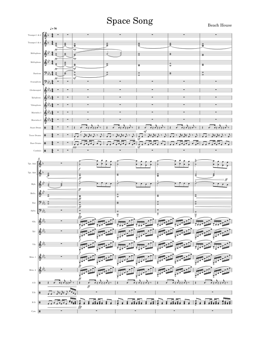 Space song – Beach House Space_Song Sheet Music for Mellophone, Trumpet ...