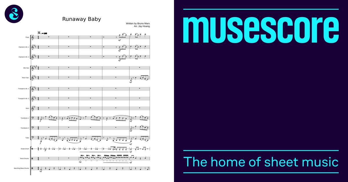 Runaway Baby - Bruno Mars Sheet Music for Trombone, Tuba, Flute ...