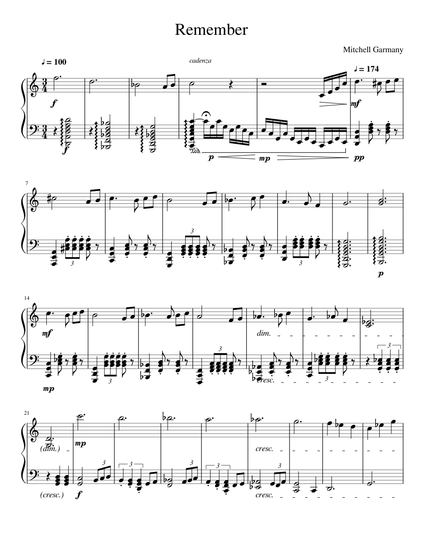 Remember Sheet music for Piano (Solo) | Musescore.com