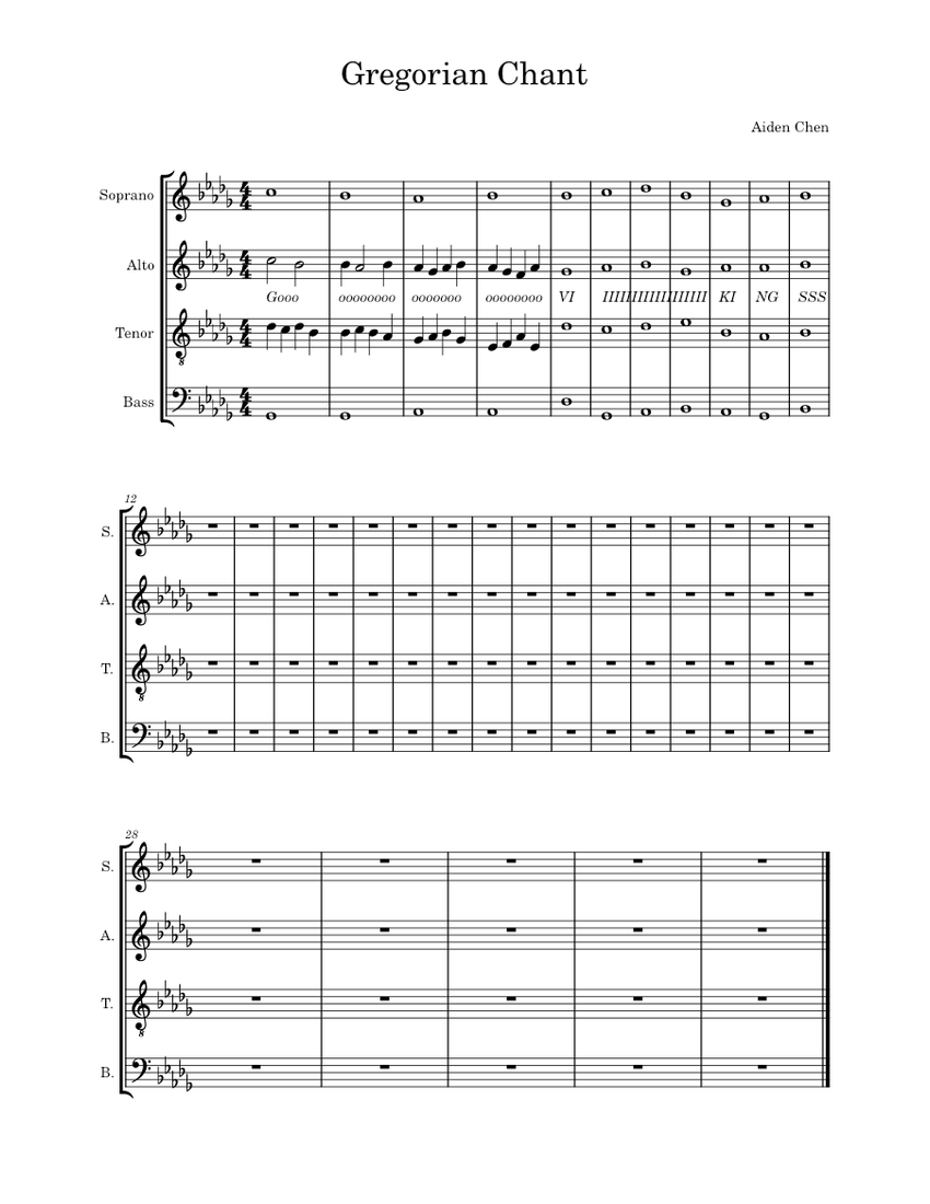 Gregorian Chant Sheet music for Soprano, Alto, Tenor, Bass voice ...
