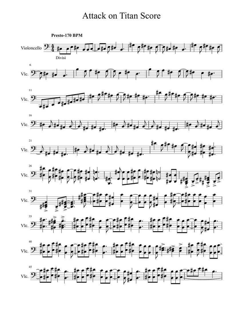 Attack on Titan Score Sheet music for Cello (Solo) | Musescore.com