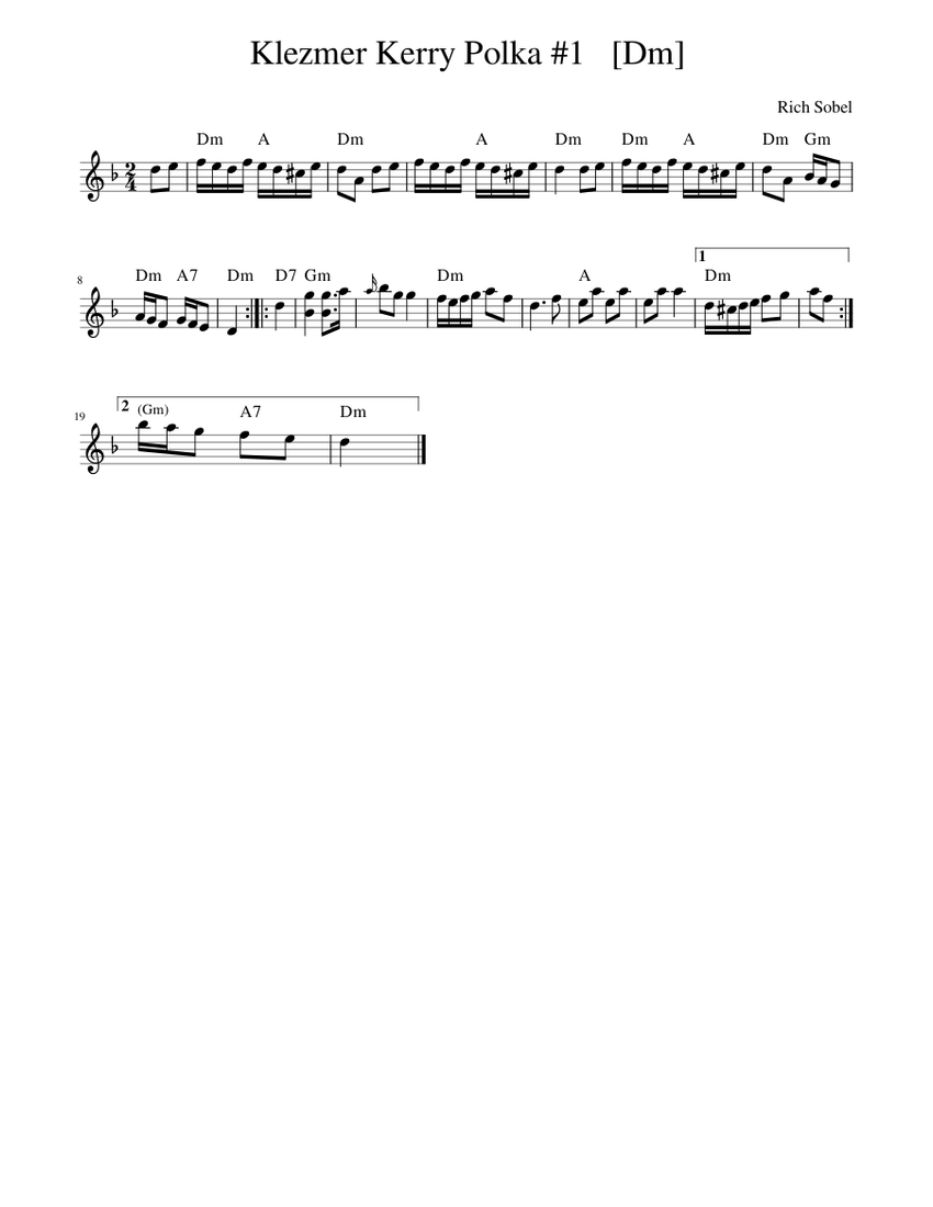 Rich Sobel - Klezmer Kerry Polka #1 Sheet music for Piano (Solo) Easy ...