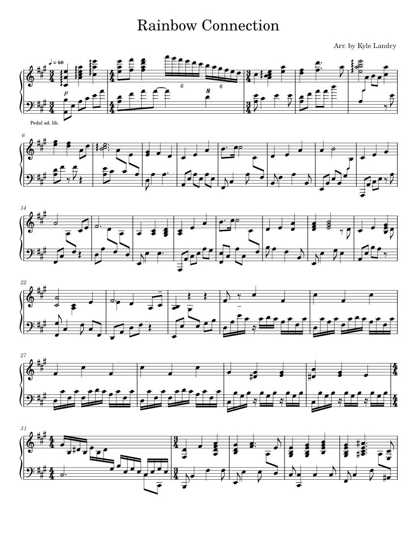 Rainbow Connection Arranged by Kyle Landry Sheet Music for Piano (Solo ...