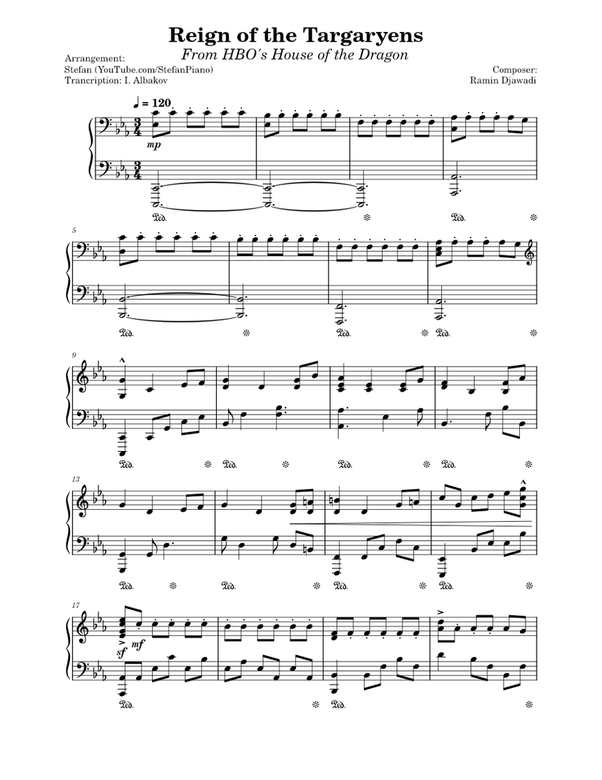 Reign of the Targaryens - House of the Dragon Sheet Music for Piano ...