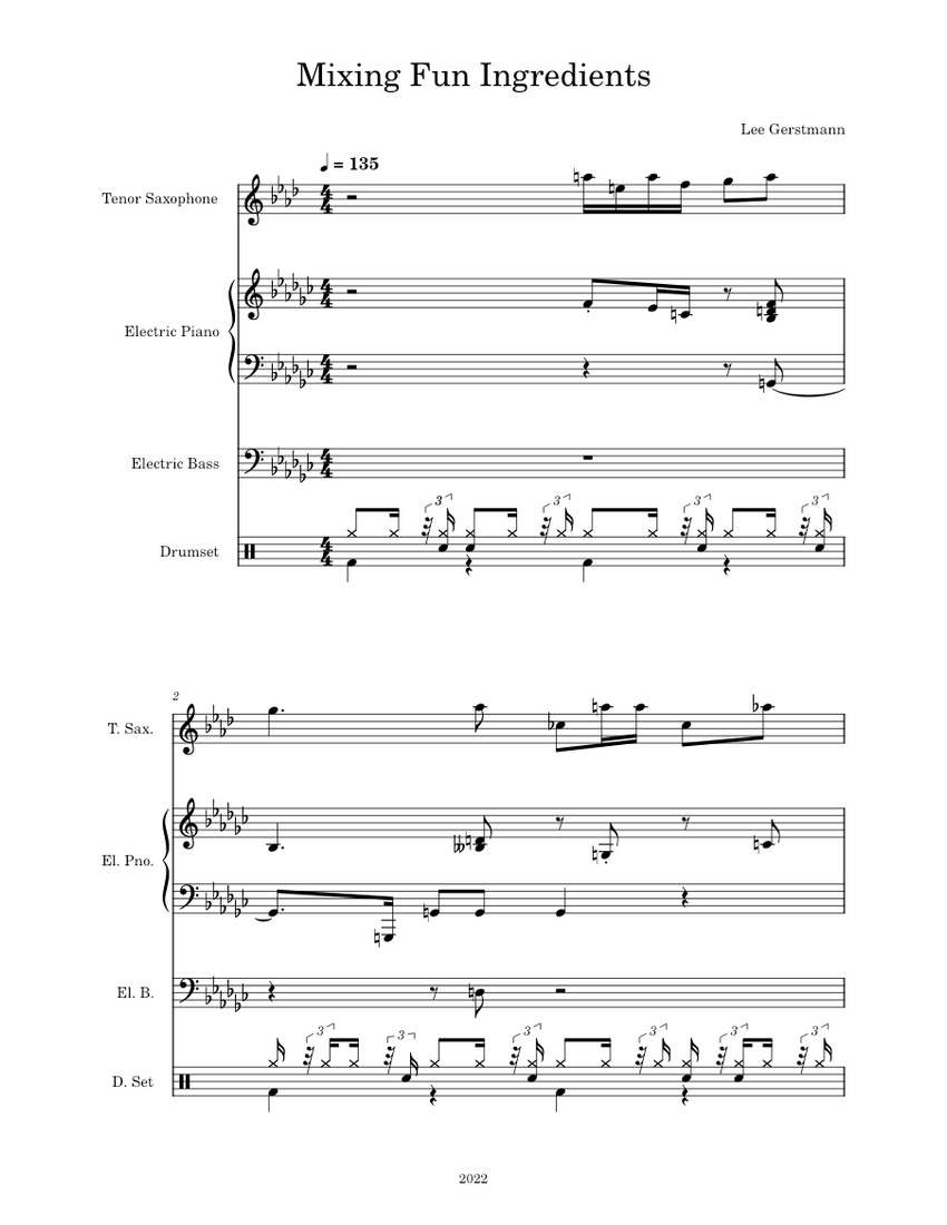 Mixing Fun Ingredients Sheet music for Piano, Saxophone tenor, Bass ...