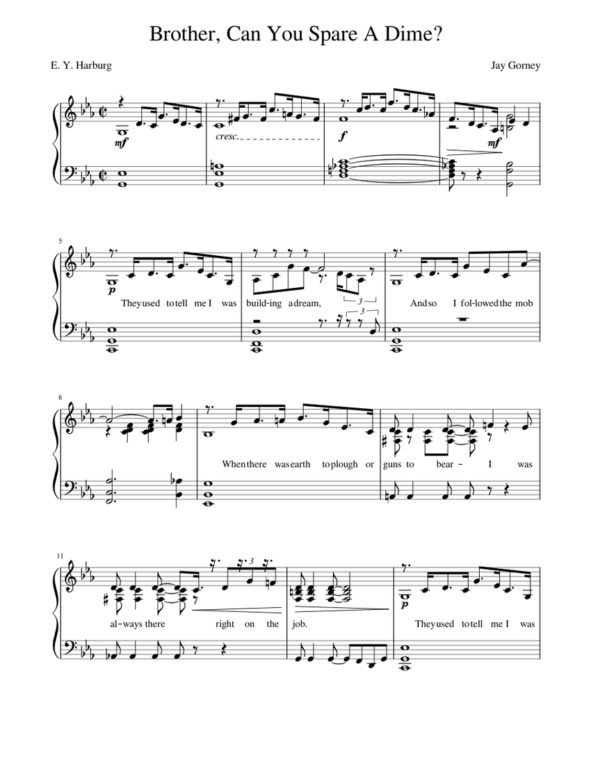Brother, Can You Spare A Dime? Sheet Music for Piano (Solo) | MuseScore.com