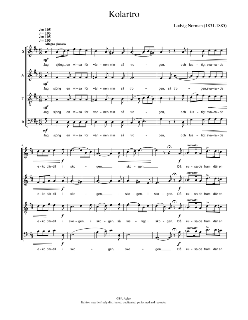 Kolartro - Ludvig Norman Sheet music for Vocals (Choral) | Musescore.com