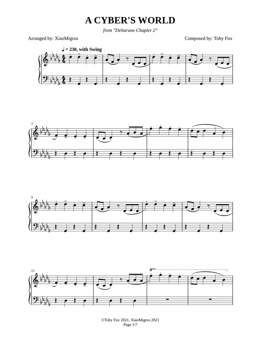 A CYBER'S WORLD? - Deltarune Chapter 2 Sheet music for Piano (Solo) | Musescore.com