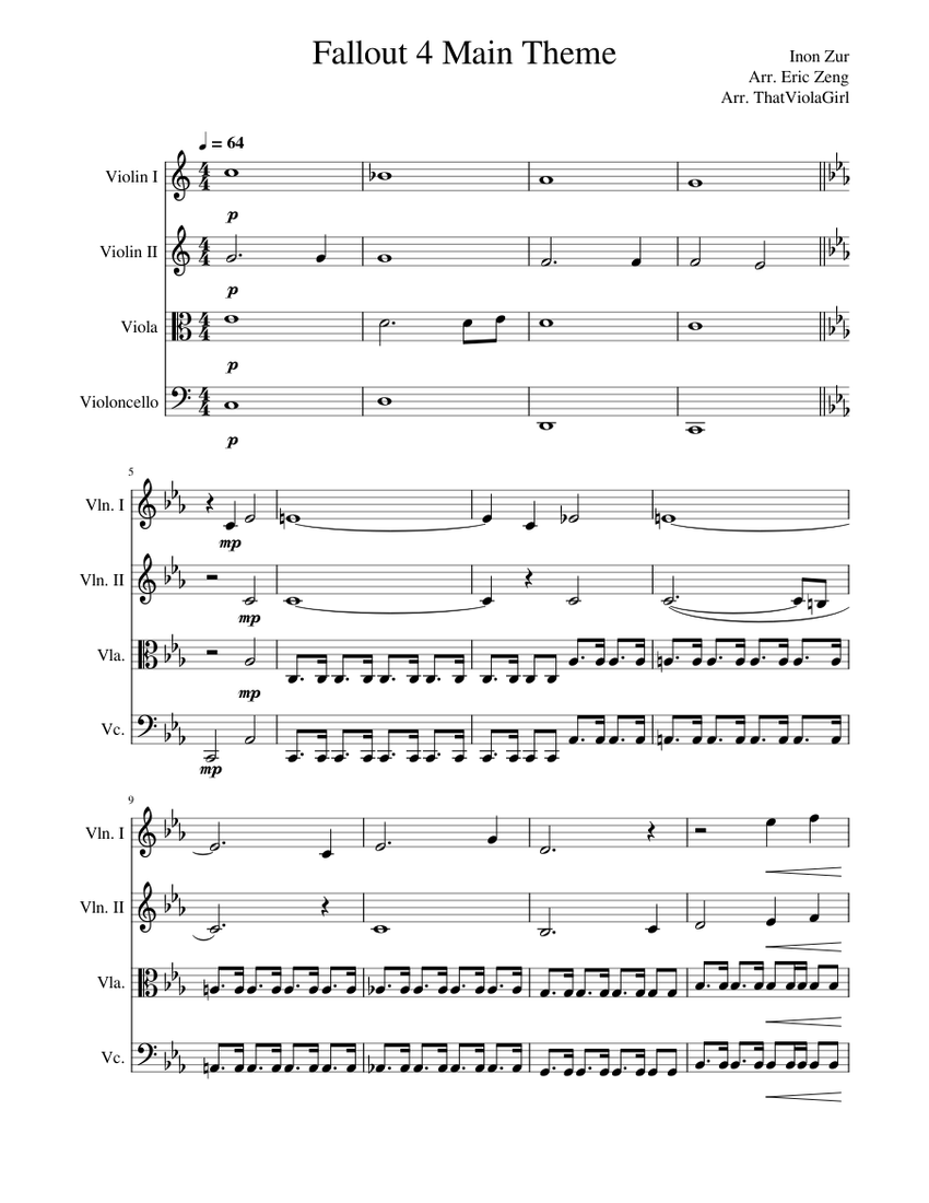 Fallout 4 Main Theme Sheet Music for Violin, Viola, Cello (String ...