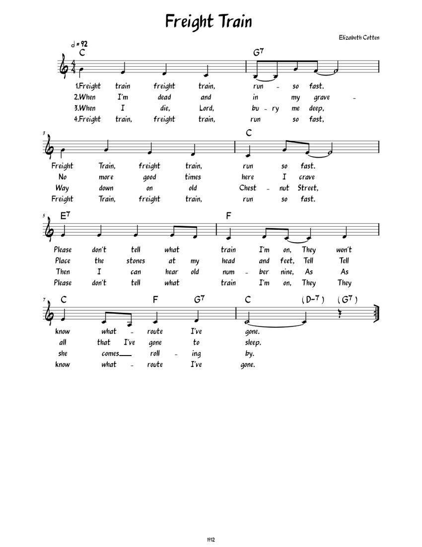Freight Train (Lead sheet with lyrics ) Sheet music for Drum group ...