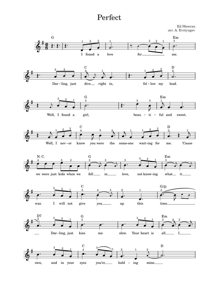 Perfect — Ed Sheeran — easy piano — for complete beginners Sheet Music with Chords for Piano ...