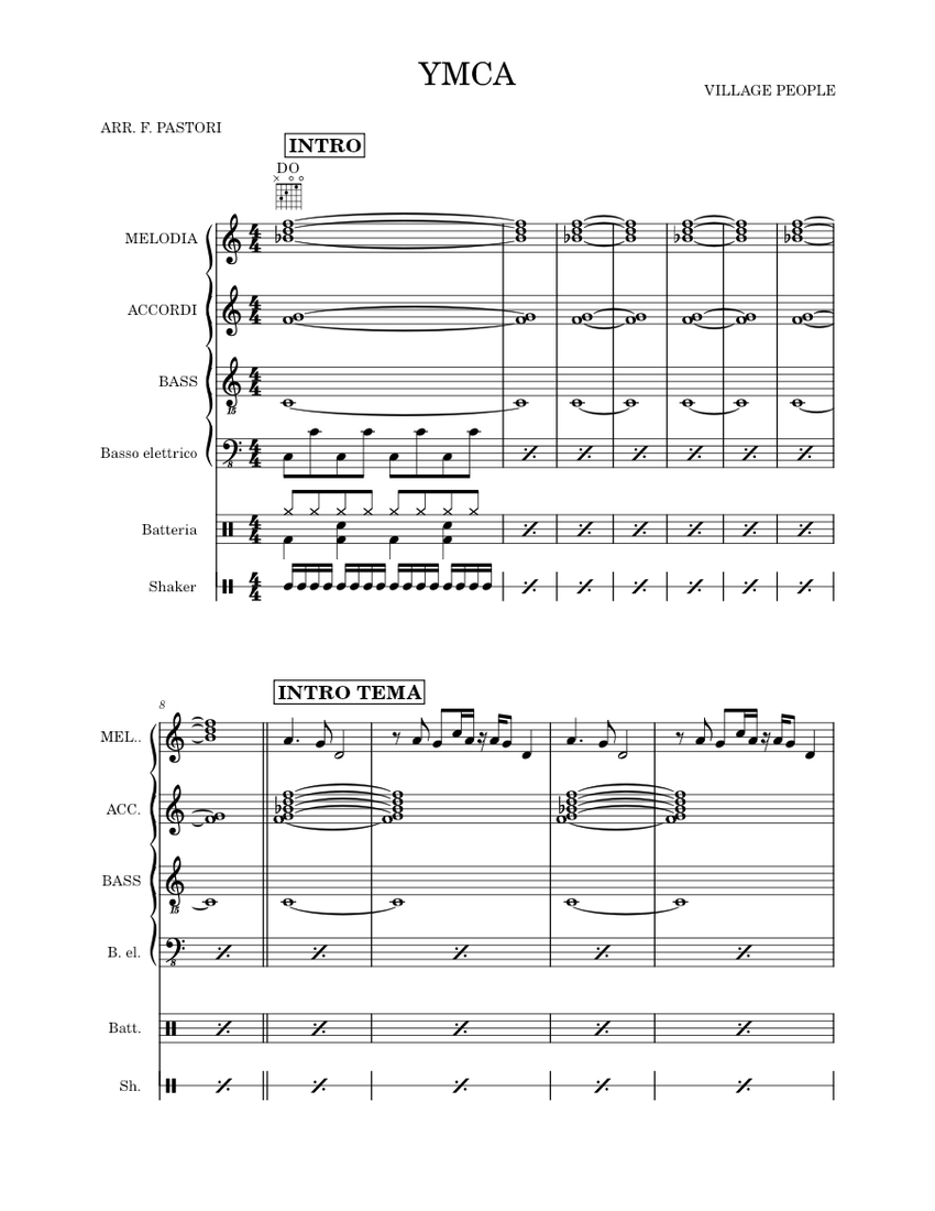 ymca Sheet Music for Bass guitar, Drum group, Synthesizer (Mixed ...