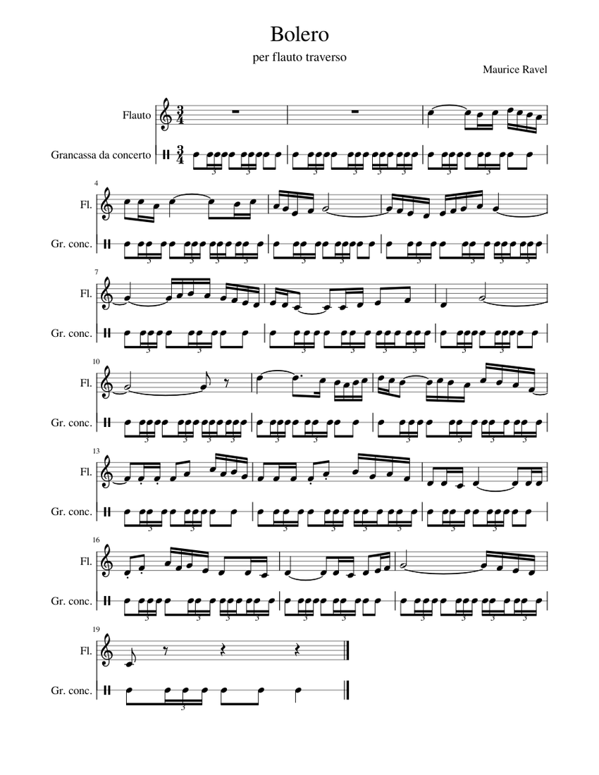 Bolero Sheet music for Flute, Bass drum (Mixed Duet) | Musescore.com