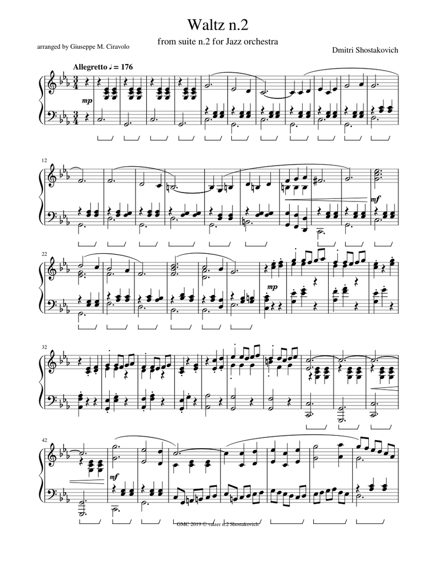 Shostakovich waltz n 2 Sheet music for Piano (Solo) | Musescore.com