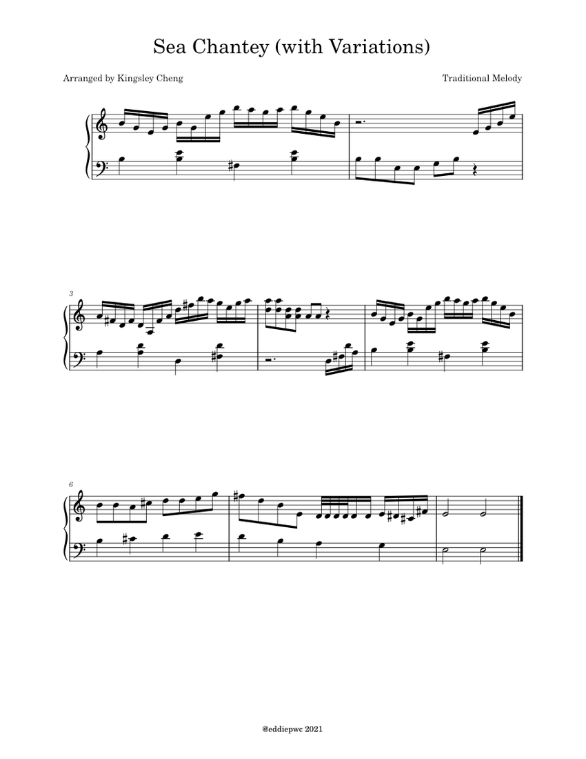 Sea Chantey (with Variations) Sheet Music for Piano (Solo) easy ...