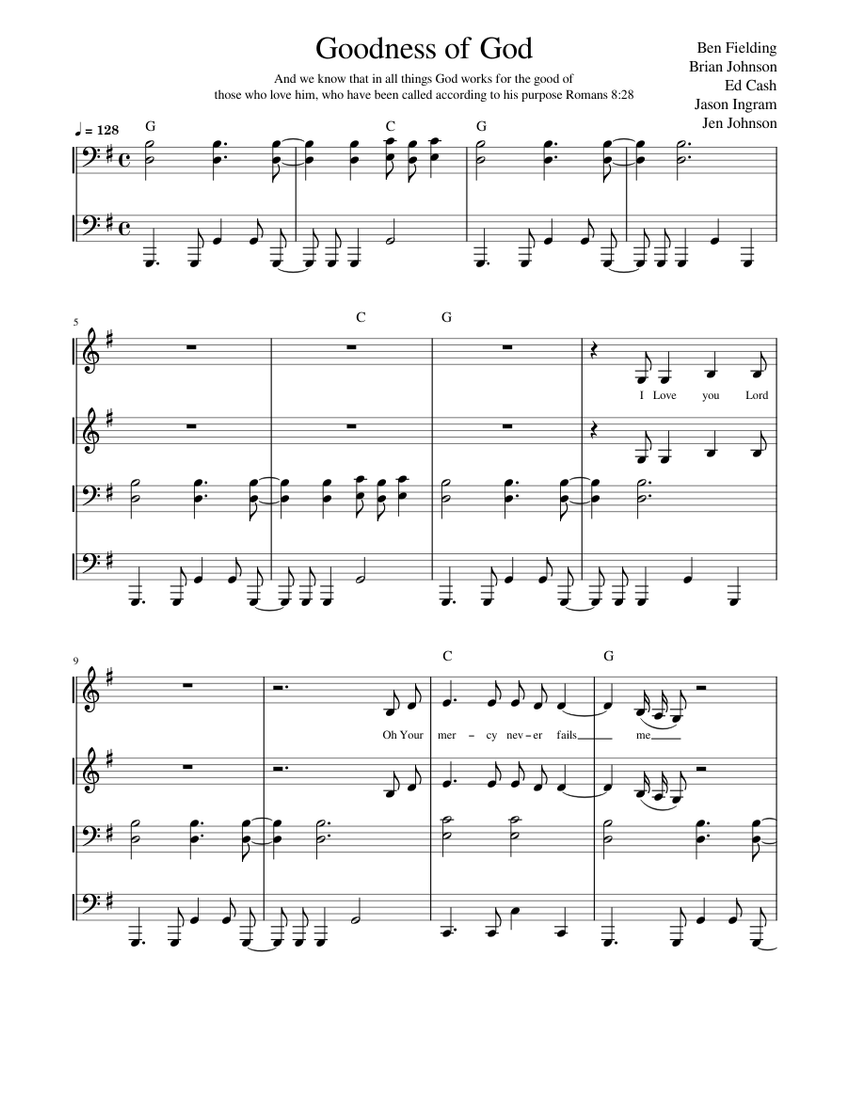 Goodness Of God Piano Chords