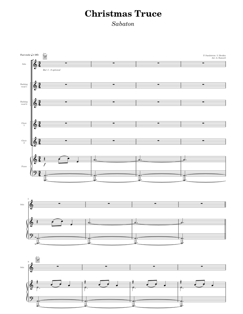 Christmas Truce – Sabaton Sheet music for Piano, Vocals (Piano-Voice ...