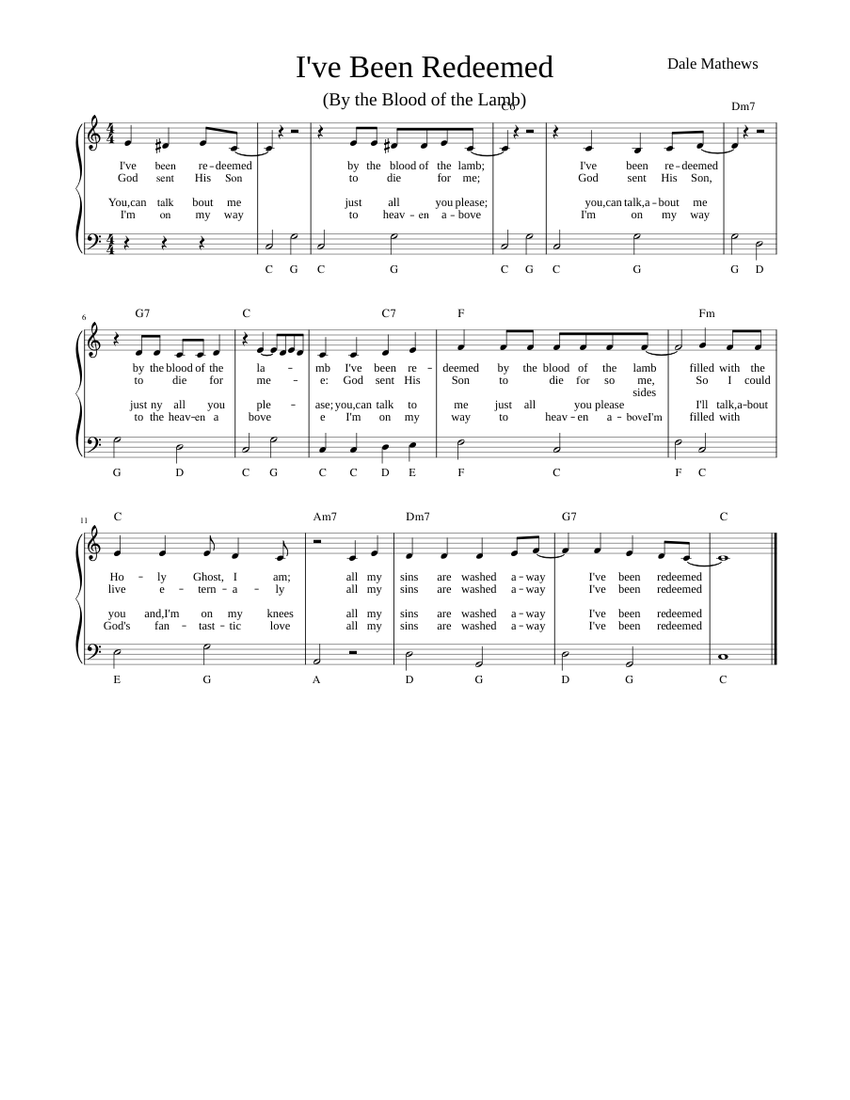 I've Been Redeemed Sheet Music with Chords for Piano (Solo) easy ...