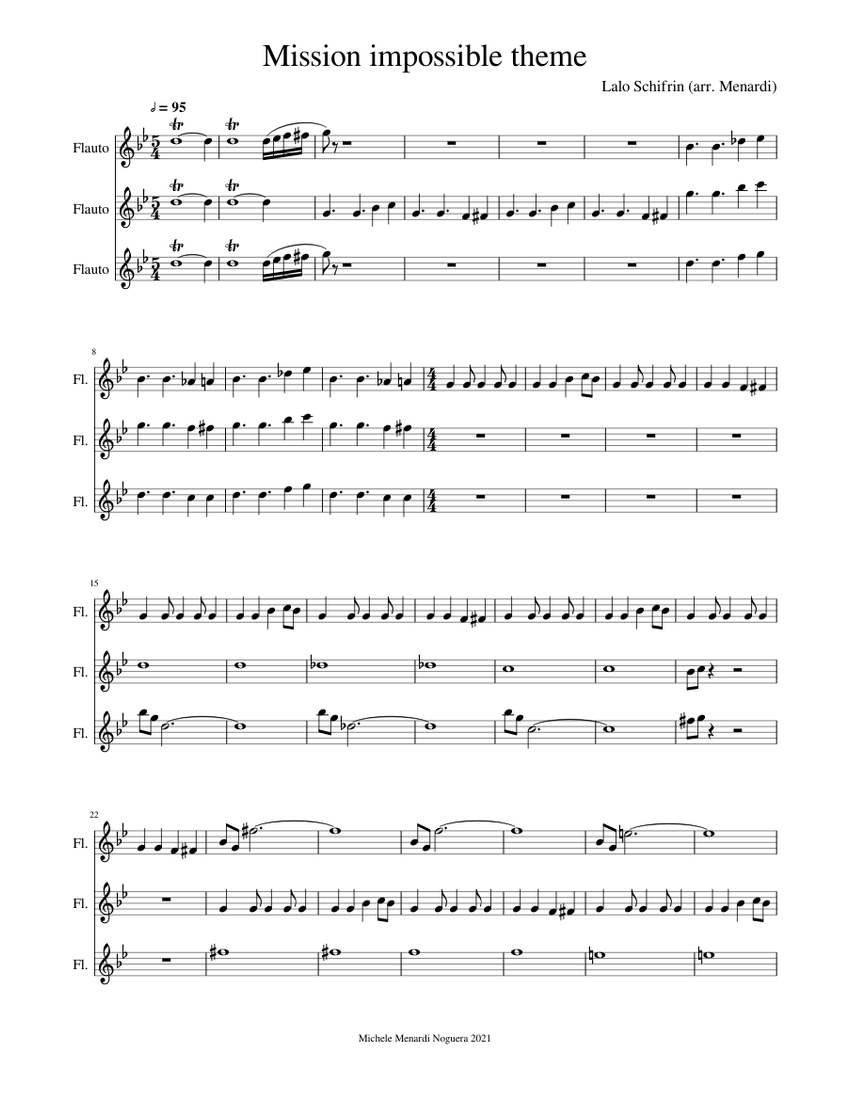 Mission impossible theme for flute trio Sheet Music for Flute (Woodwind ...