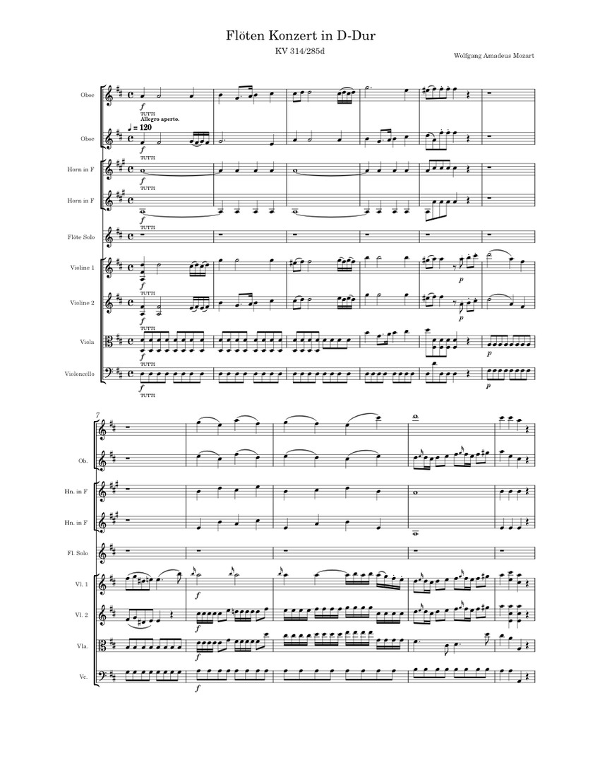 Flute Concerto In D Major, K.314/285d – Wolfgang Amadeus Mozart Sheet ...