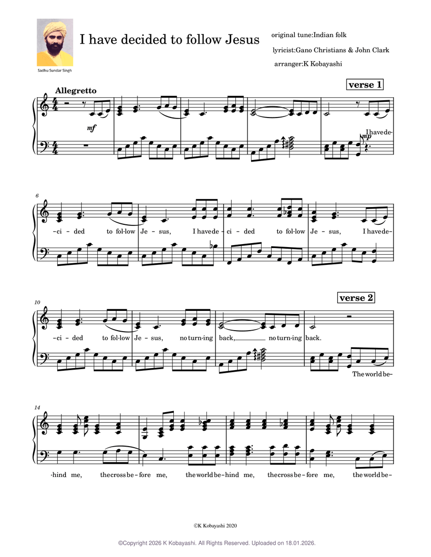 I have decided to follow Jesus Sheet music for Piano (Solo) | Musescore.com