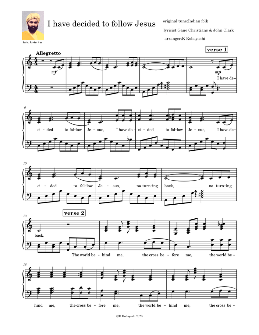I have decided to follow Jesus Sheet Music for Piano (Solo) | MuseScore.com