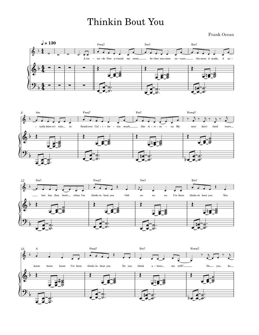 Thinkin Bout You - Frank Ocean Sheet Music with Chords for Piano ...